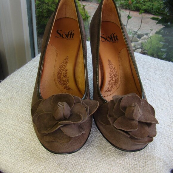 Sofft | Shoes | Soft Brown Genuine Suede Leather Rose Heels Size 6 ...